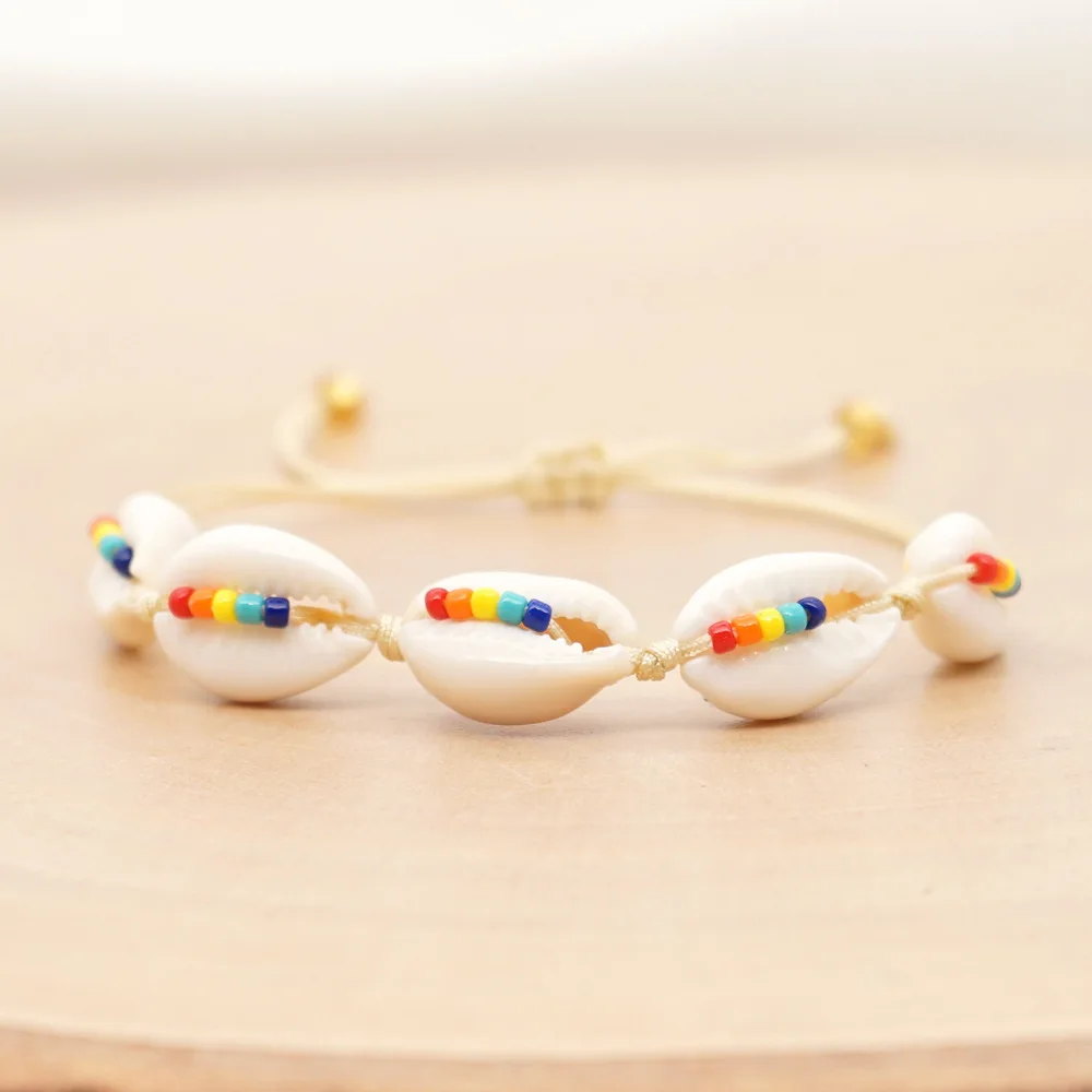 B4273 Rainbow Miyuki Beads Bracelet White Shell Charm Bracelet Pull ...