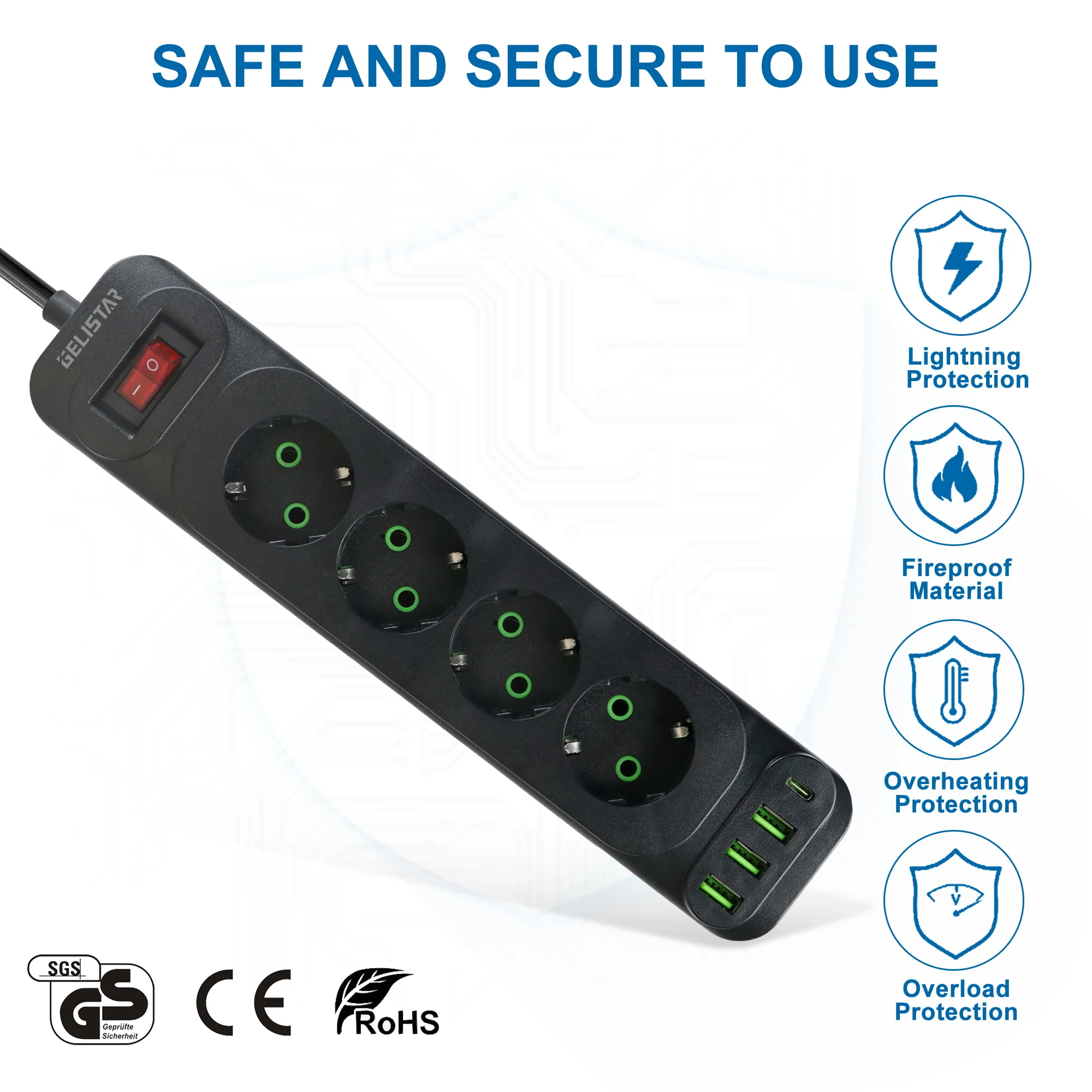 European Power Socket 4 Outlets With 3 Usb Ports And 1 Type C Port ...