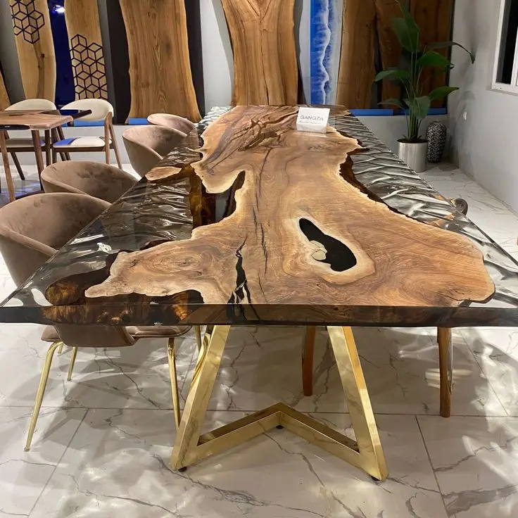 Live Edge Wood Slab River Table - Solid Wood & Epoxy Resin