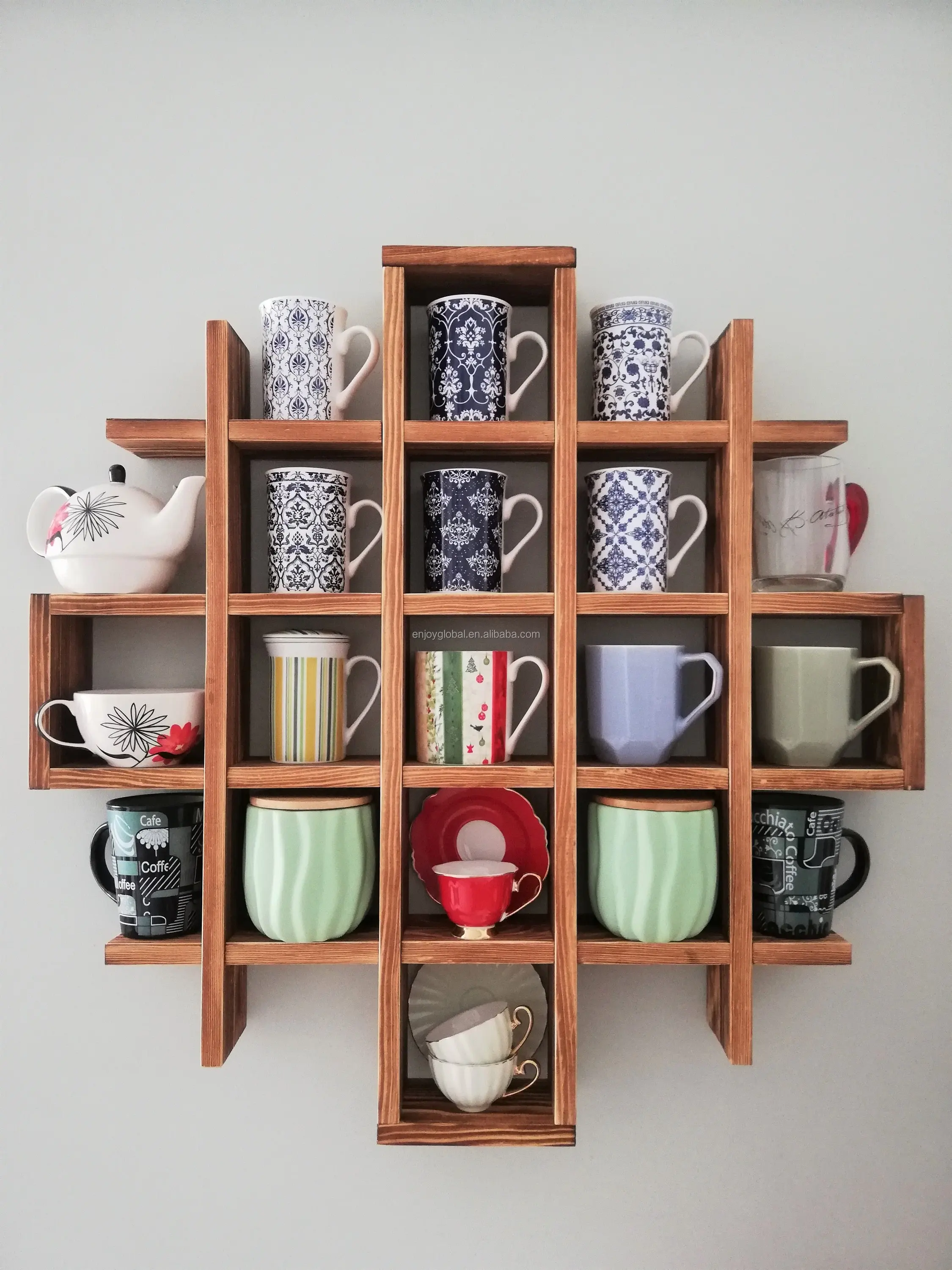 Wall Mounted Kitchen Cup Holder Shelf Storage Wall Hanging Rack Shelves ...