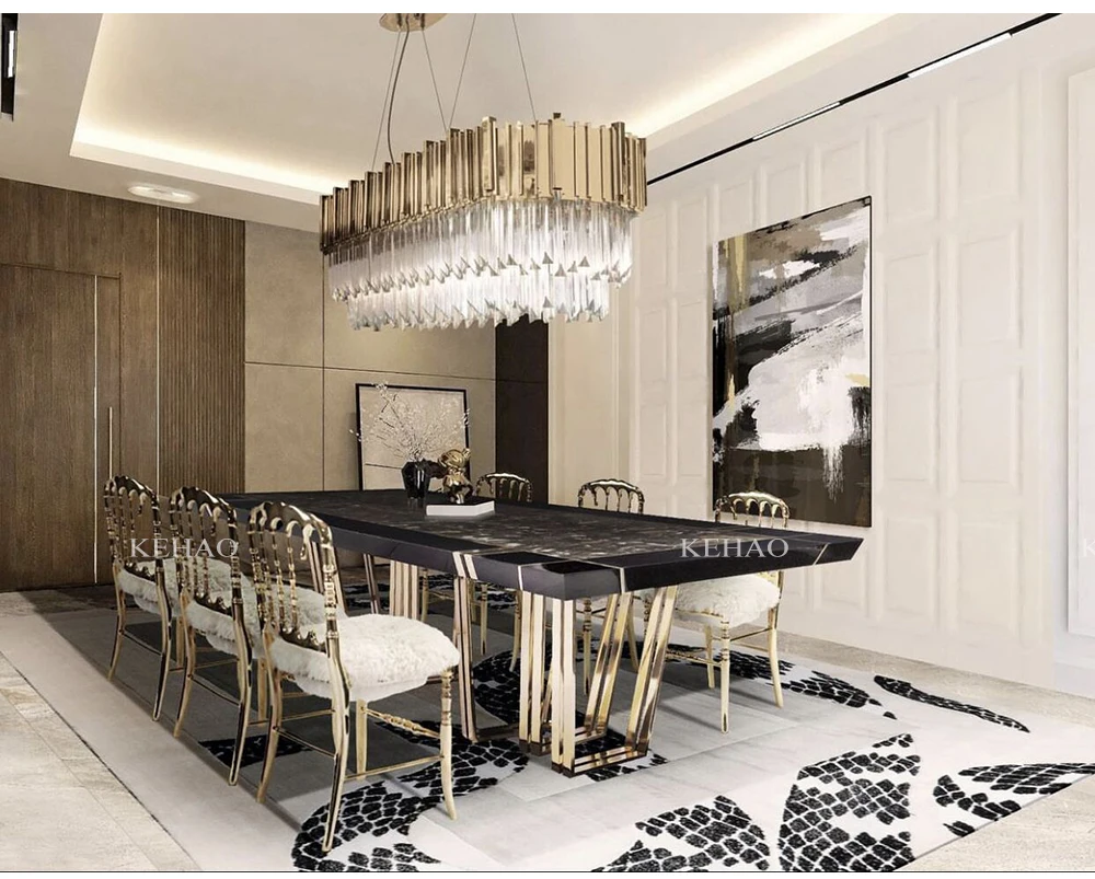 Luxury Wood and Marble Top Dining Room Sets with 12 Chairs