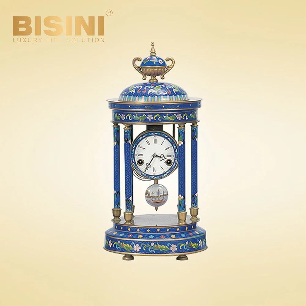 Luxury Round Cloisonne Table Clock with Pendulum - Exquisite Floral ...