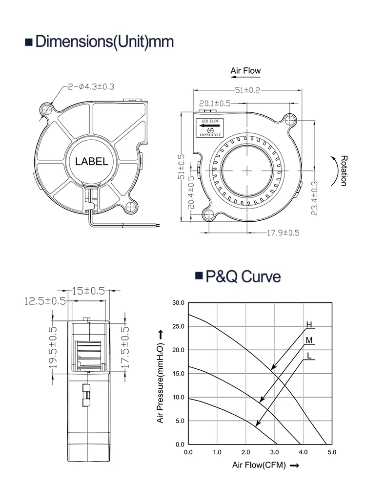 Zihangdahui 5015 50mm Micro DC Fan Blower - High Velocity