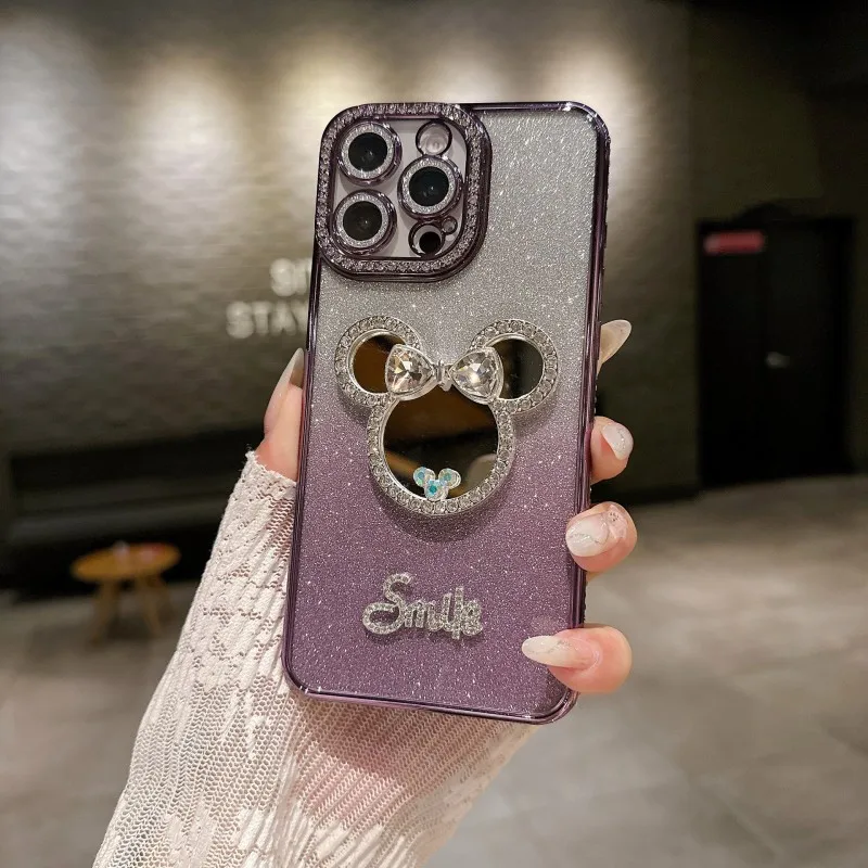 Cute Cartoon Glitter Mirror Phone Case for iPhone 16 Pro Max 15 14 Plus ...