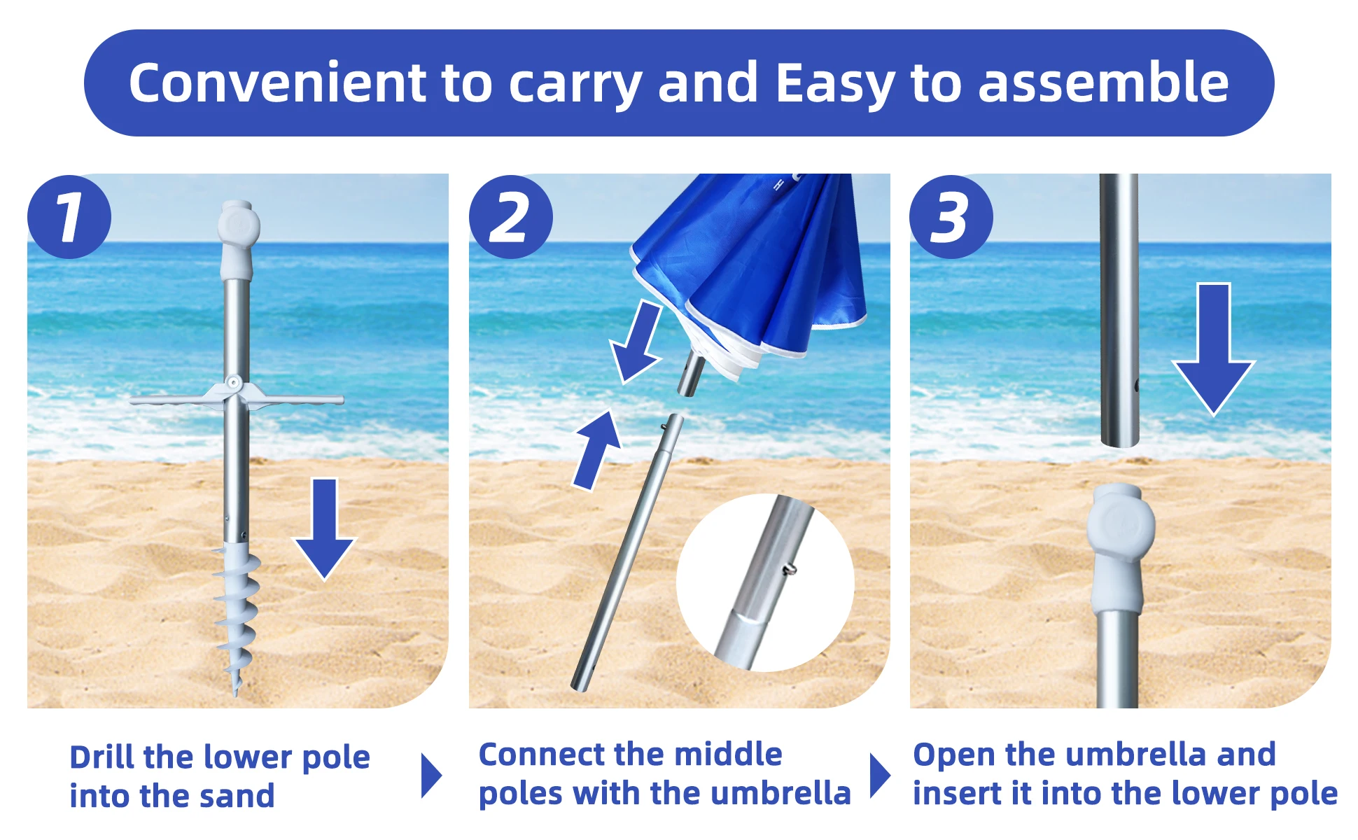 6.5ft Portable Beach Sun Shade Oxford Fiber Glass Rib Windproof Air ...