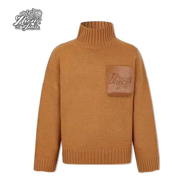 Custom Leather Pocket Embossed 3d Logo High Neck 100% Cotton High ...