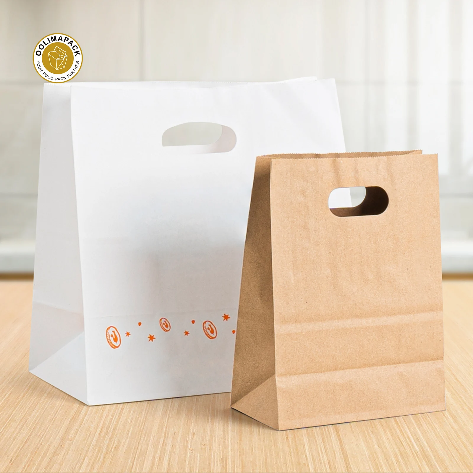 OOLIMA Disposable Die-cut Paper Handle Bag for Shopping Boutique Gift ...