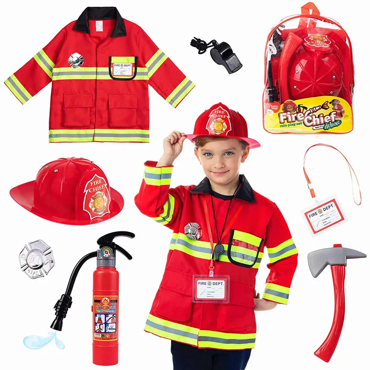Kids Firefighter Costume - Rescue Toys Play Set for Role Play