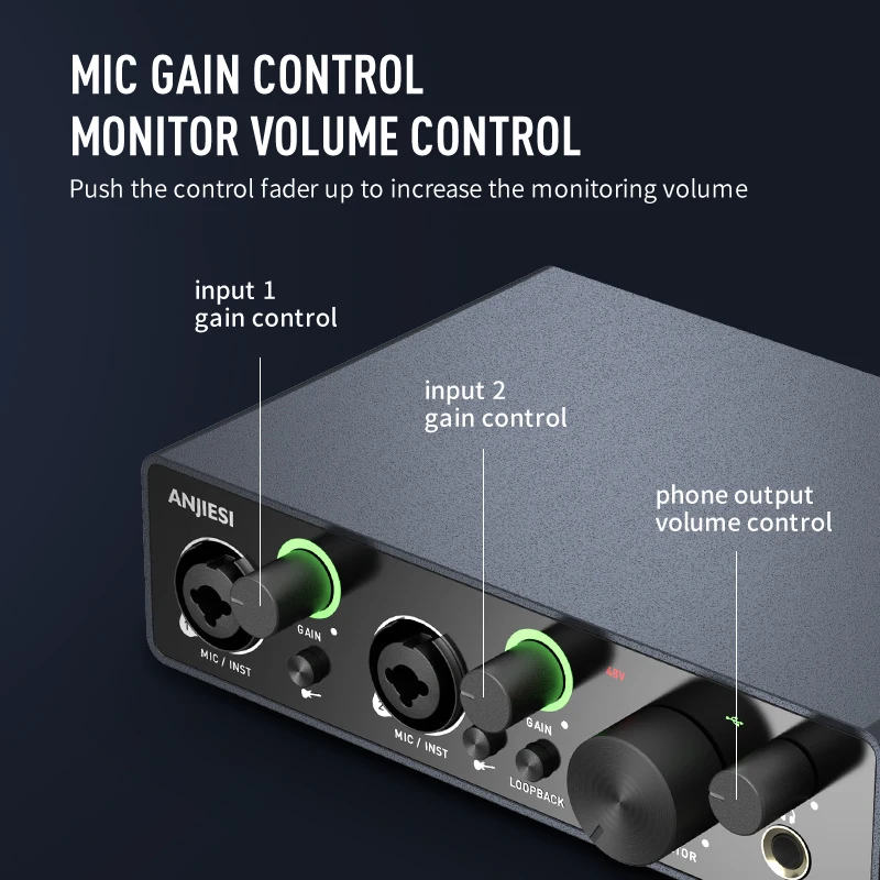 Xlr Microphone 24bit-192khz Audio Interface 2 In 2 Out Computer ...