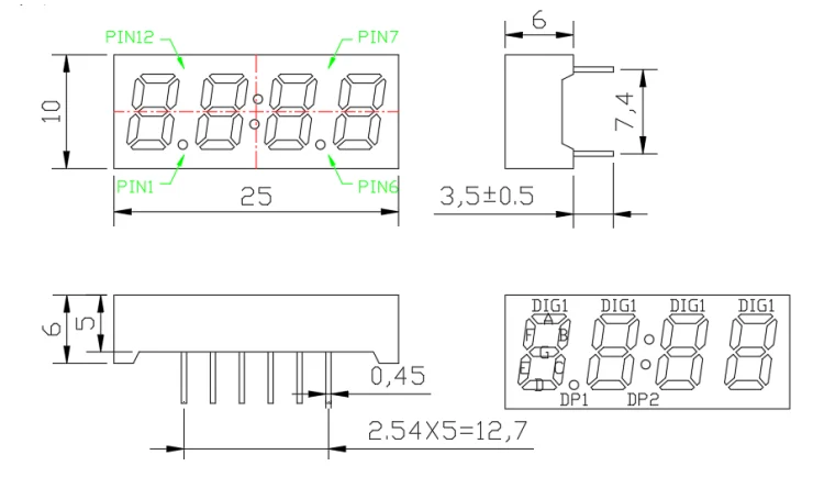 Red 7 Segment LED Display 4 Digit 7 Segment Digital Tube 0.56 inch LED ...
