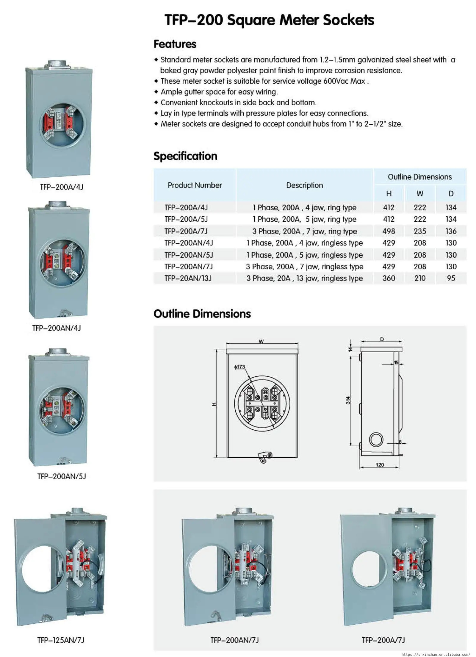 200A Square Meter Base 4 Jaw 5 Jaw 7 Jaw 200 Amp Amps Ring or Ring Less ...