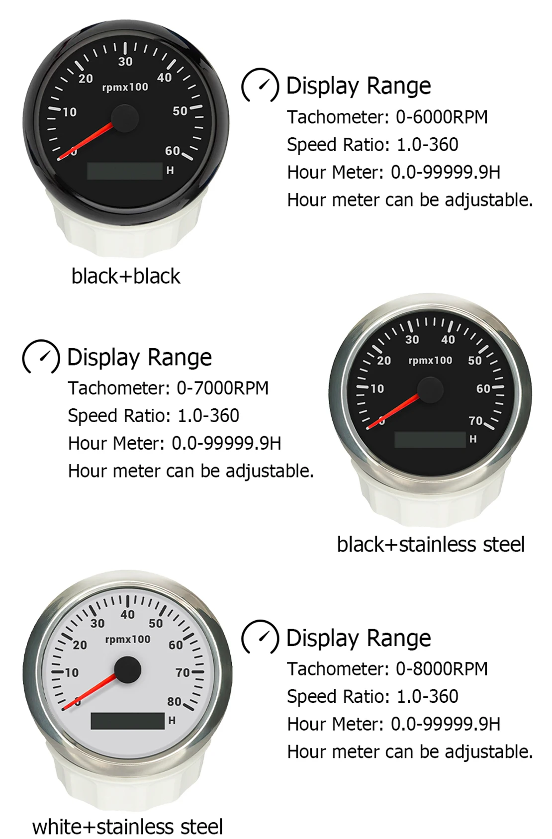 85mm Gasoline Generator Engine Rpm Tachometer Gauge With Hour Meter 7 ...