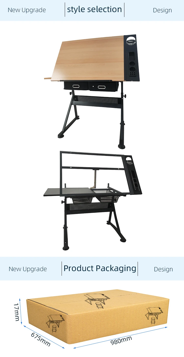 Adjustable Height Wooden Drawing Table for Art Students