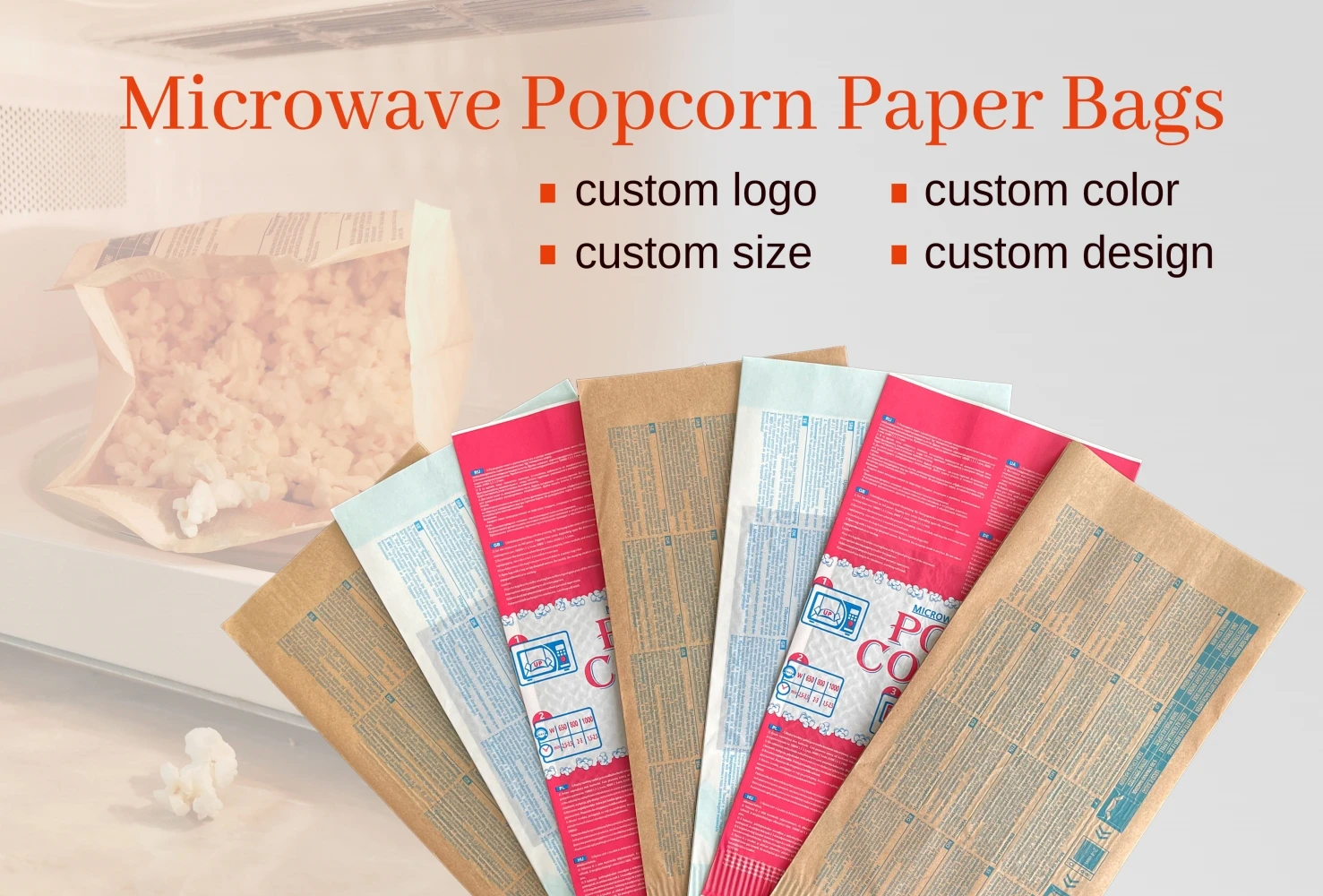Wholesale Waterproof Microwave Popcorn Food Packaging Bags White Kraft ...