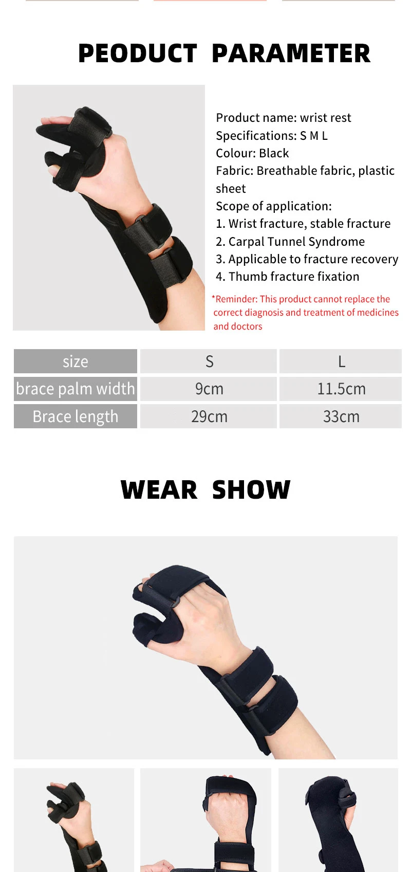 Adjustable Wrist Support Splint Hand Brace With 3 Stays Wrist Brace For ...