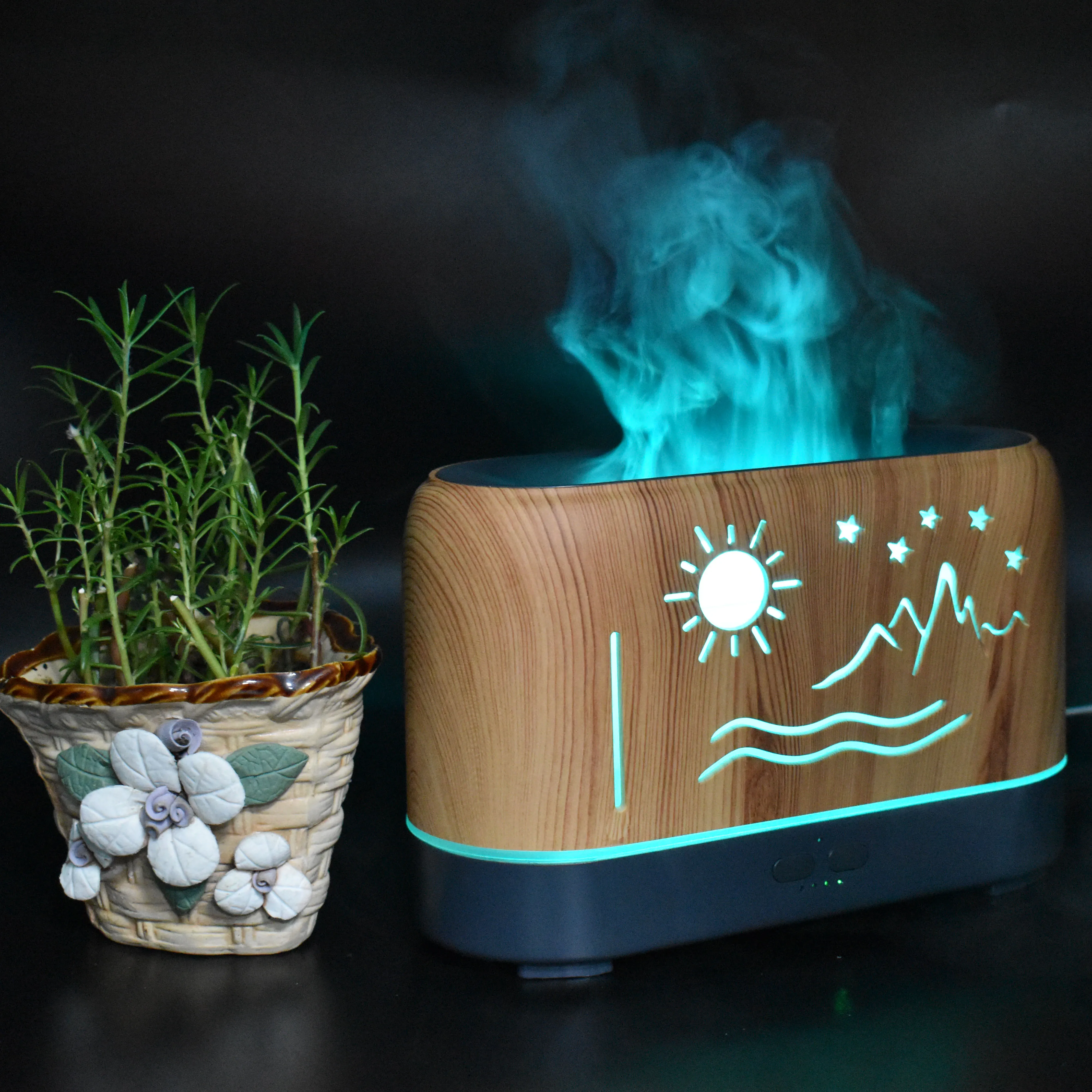 250ml Portable Fire Flame Lamp Diffuser Air White Noise Humidifier ...