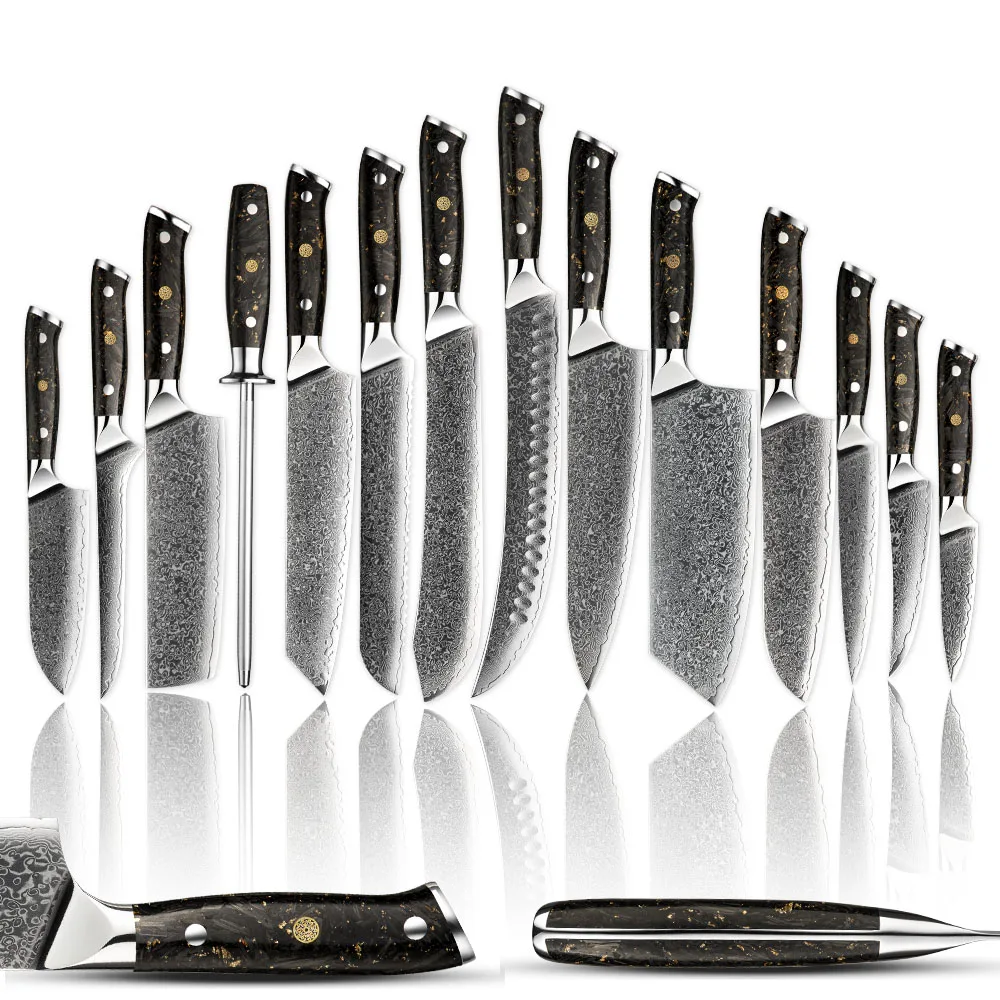 Amber Professional Carbon Fiber Handle 67layers VG10 Damascus Steel ...