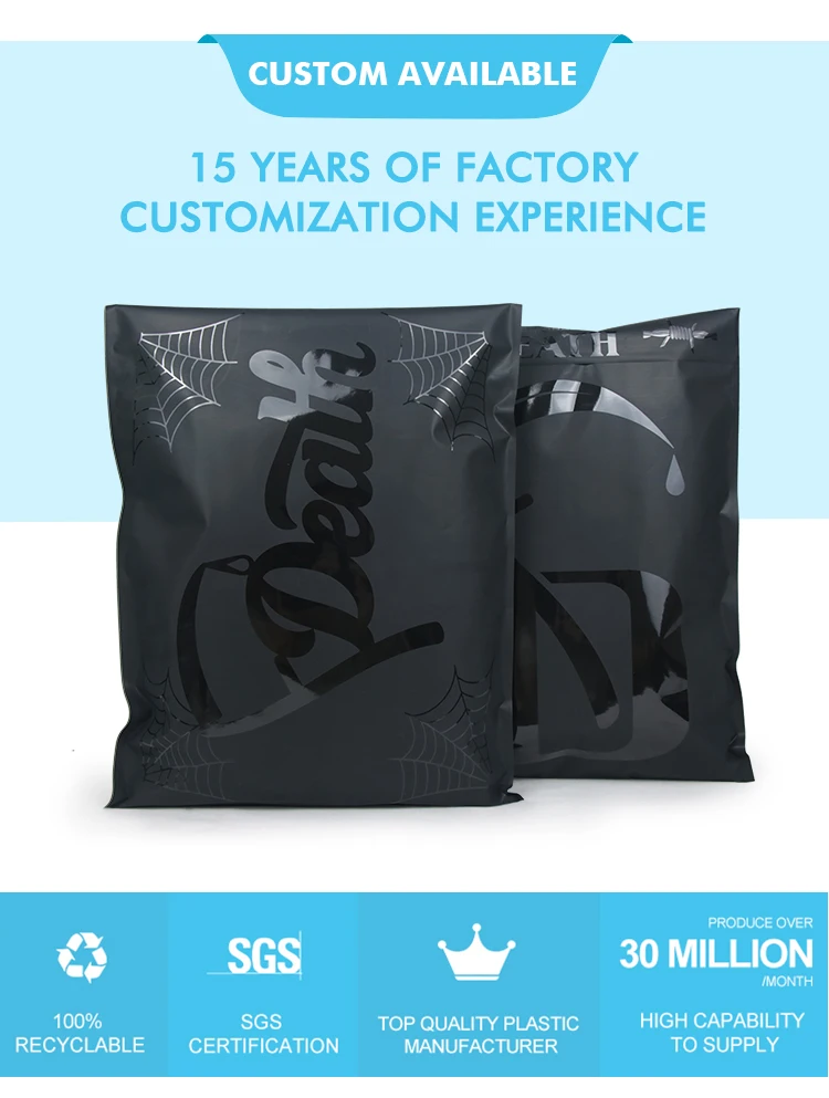 Custom Printed Matte Black Polymailer Bags Spot UV Logo Garment ...