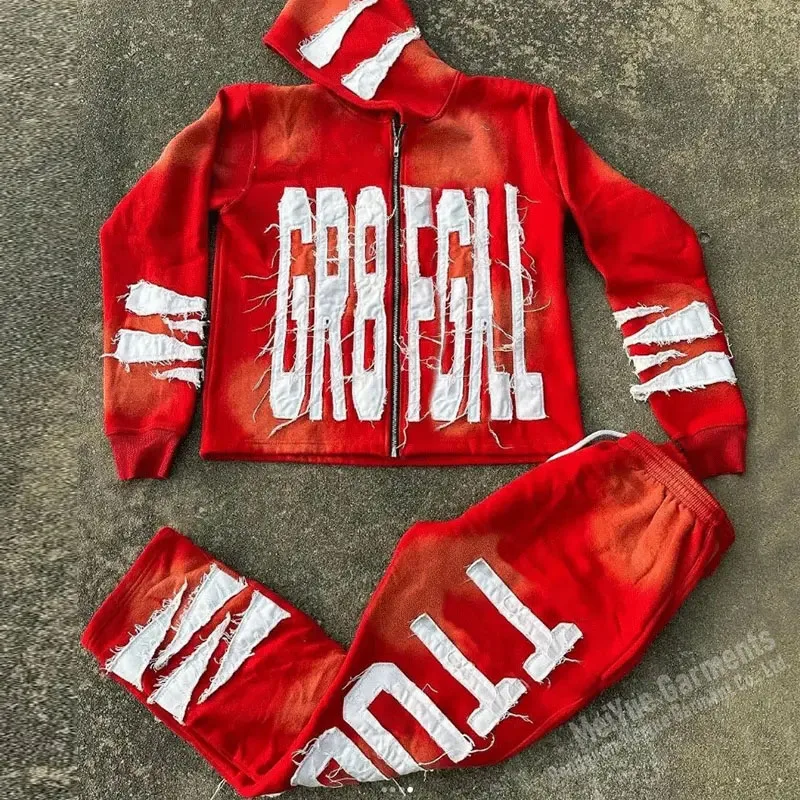 Custom Applique Embroidered Patchwork Logo Jogging 2 Piece Set ...