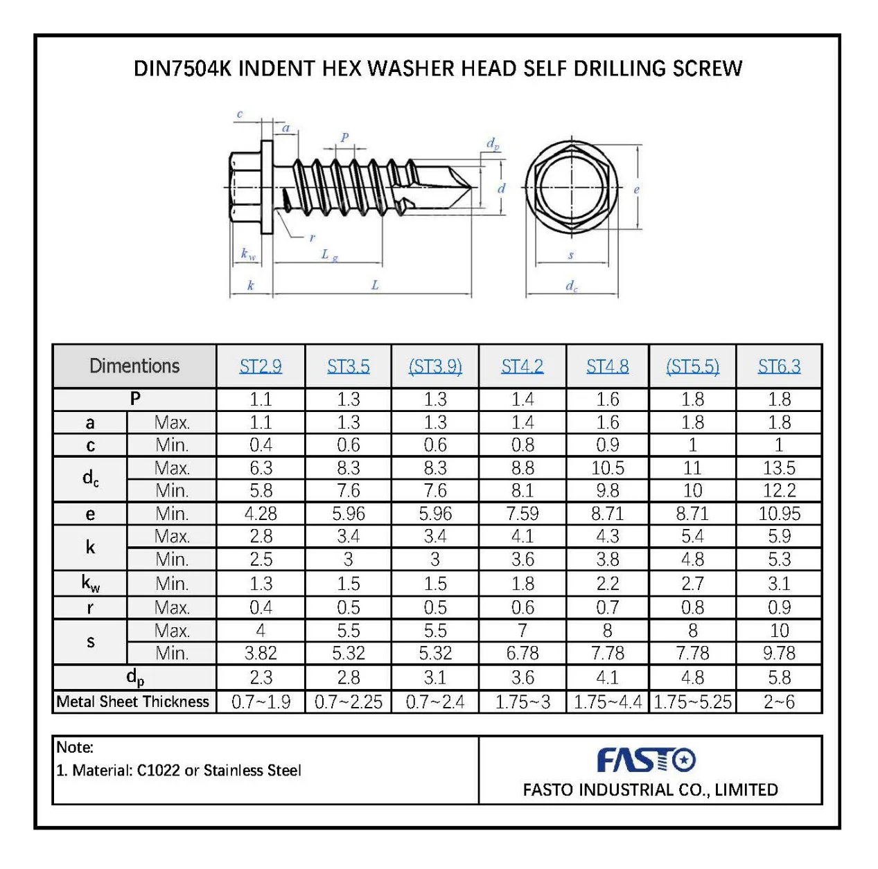 DIN7504 Tek Screws - Galvanized Hex Head Self-drilling