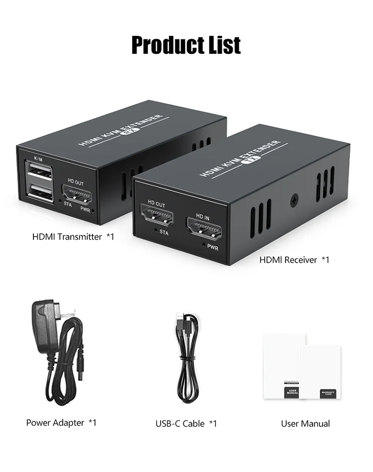 Zero Latency 1080p Hdmi Kvm Sender And Receiver 30m 50m Aluminum Local ...