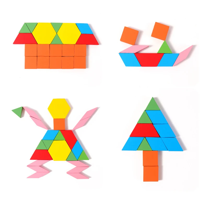 Hoye Craft 60pcs Wooden Tangram Puzzle Shape Matching Blocks Wooden ...