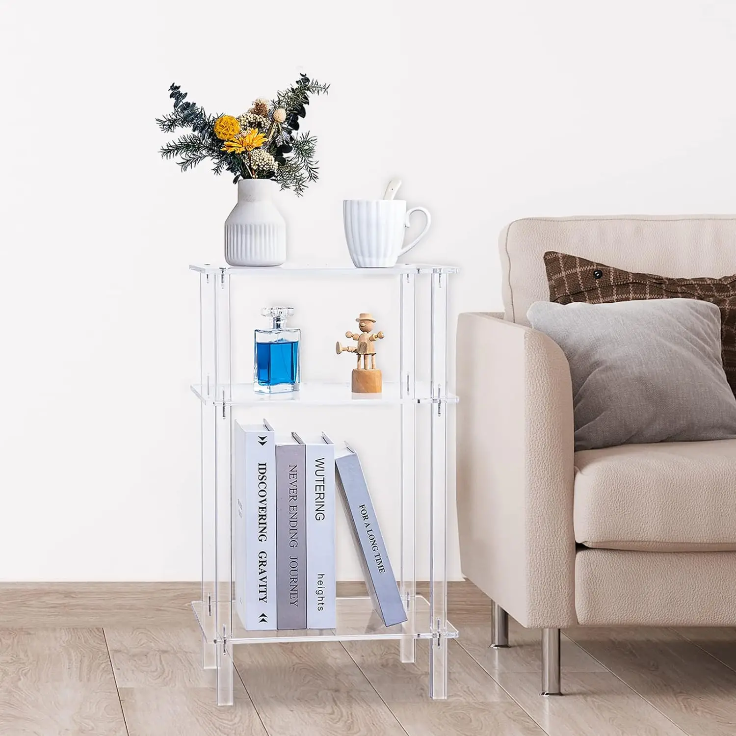 Eglaf 3-tier Clear Acrylic Side Table Square Leg Small End Table ...