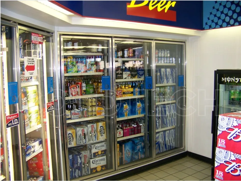 Commercial Walk In Cooler Glass Door With Shelving/gravity Roller ...