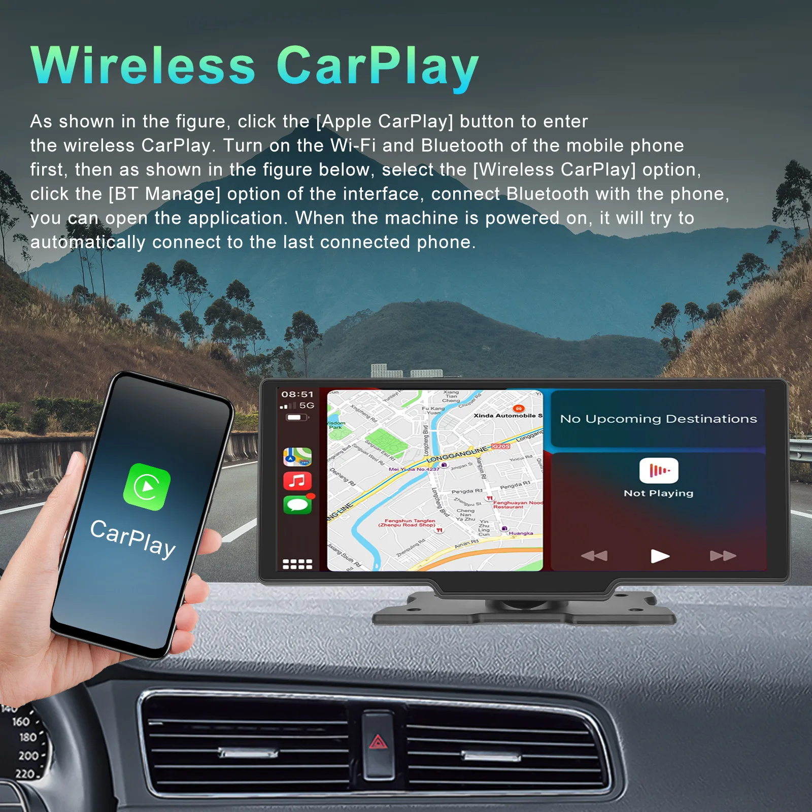 Portable Wireless Carplay Screen - 10.26 Inch & Android Auto