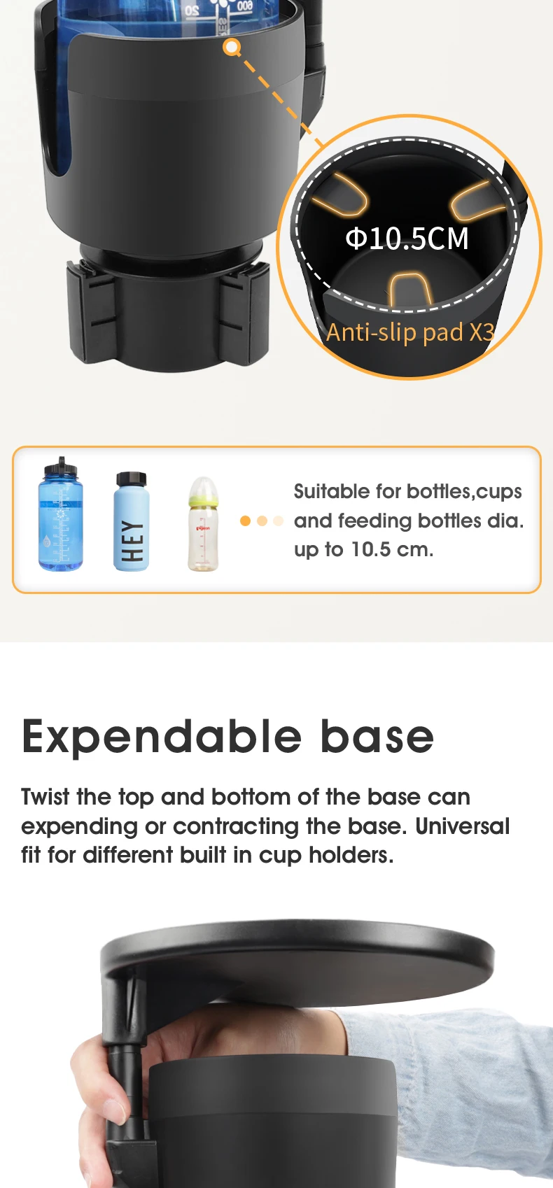 Car Cup Holder Expander and Attachable Tray Fits 16-40 oz Large Cup ...