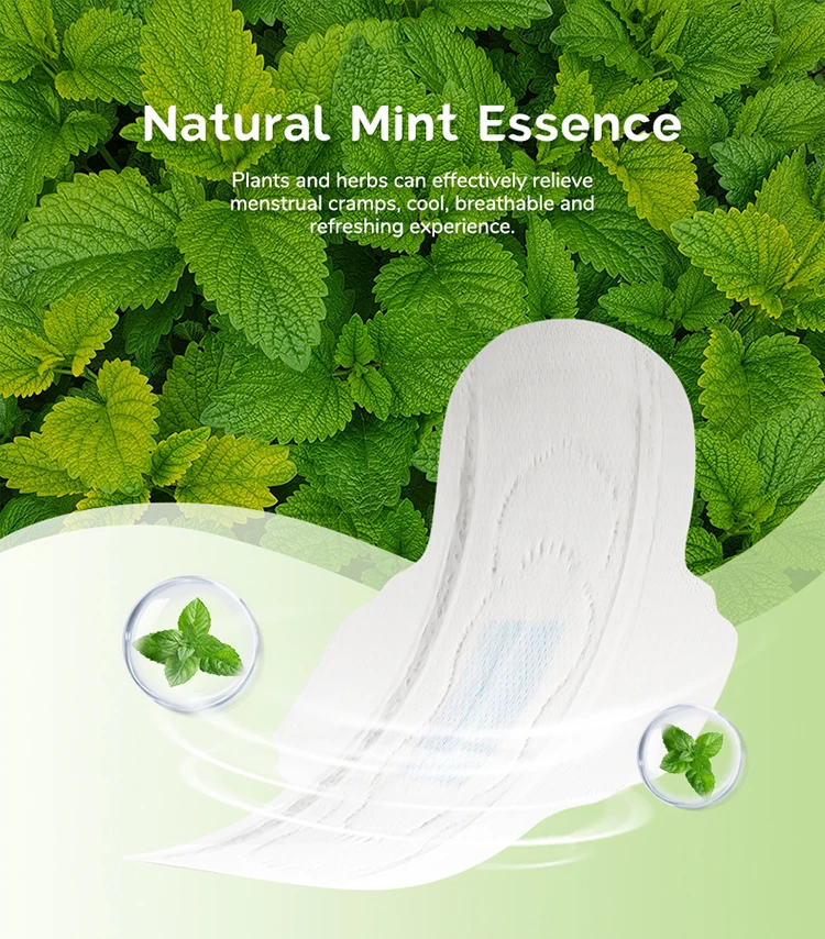 Herbal Cooling Woman Sanitary Napkins Super Absorb Cotton Surface ...