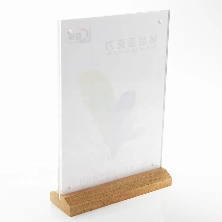 Elegant A4/A5/A6 Wood Bottom Acrylic Menu Holder Table Tent