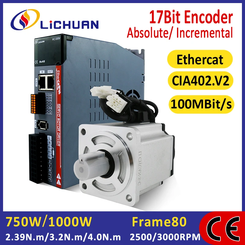 Lichuan Ac Servo Motor Set 750w 2.4nm Ethercat Motor Driver Kit Laser Machine 3000rpm 80m02430b ...
