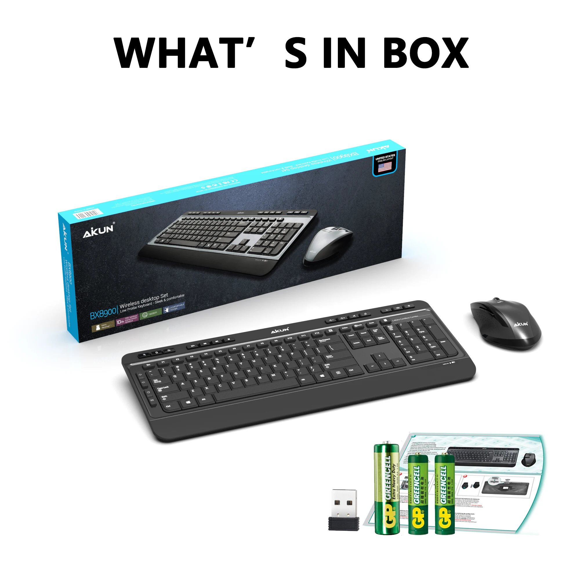 Aikun Wireless Keyboard and Mouse - BX8900 - Ultra Thin