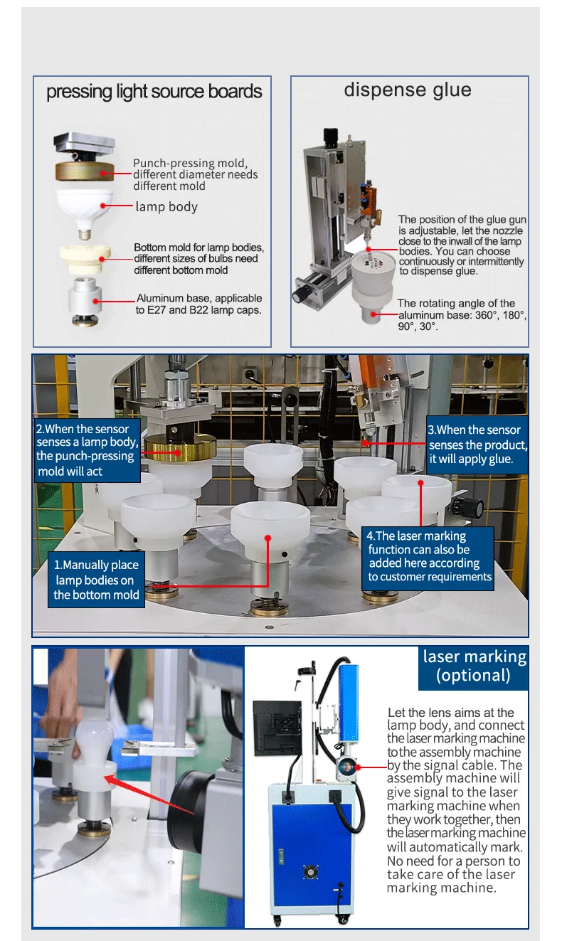 8 Station LED Bulb Press Plate Gluing Machines for Sale