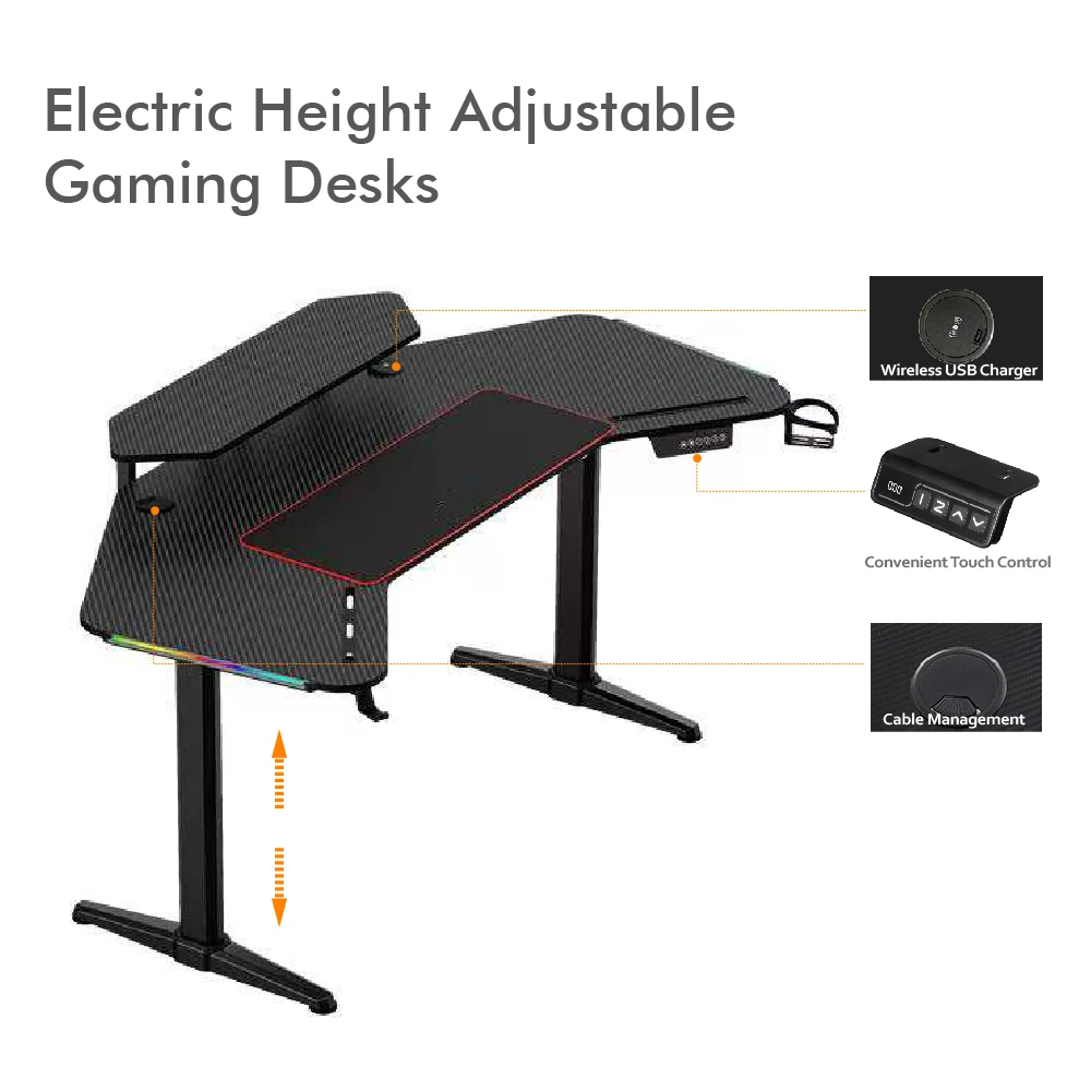 Charmount Gaming Table - Luxury Adjustable Desk with USB