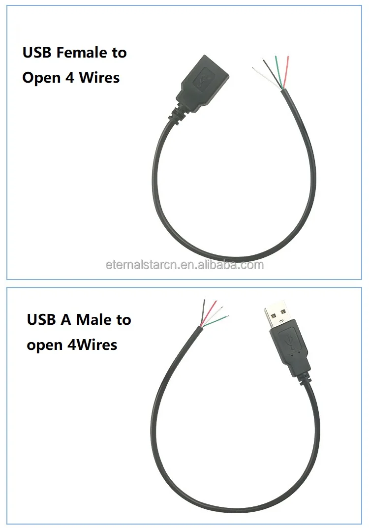 Type C to Open Wire, USB Type-C Male Female Cable with Tinned Copper ...