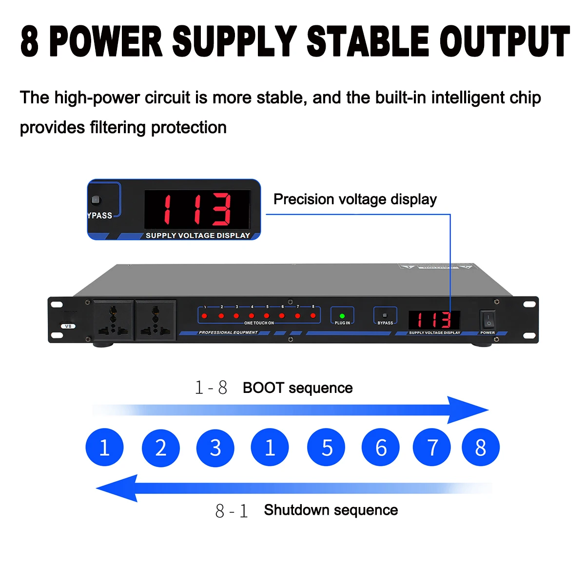 10 Output Rack Mount LCD Power Sequence Controller 30A 6000W