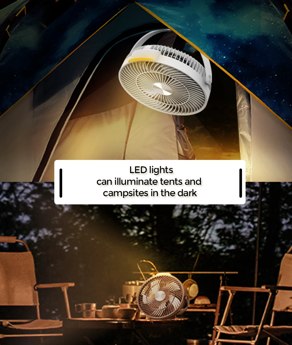 EDON Folding LED Table Tent Camping Fan - Portable & Rechargeable
