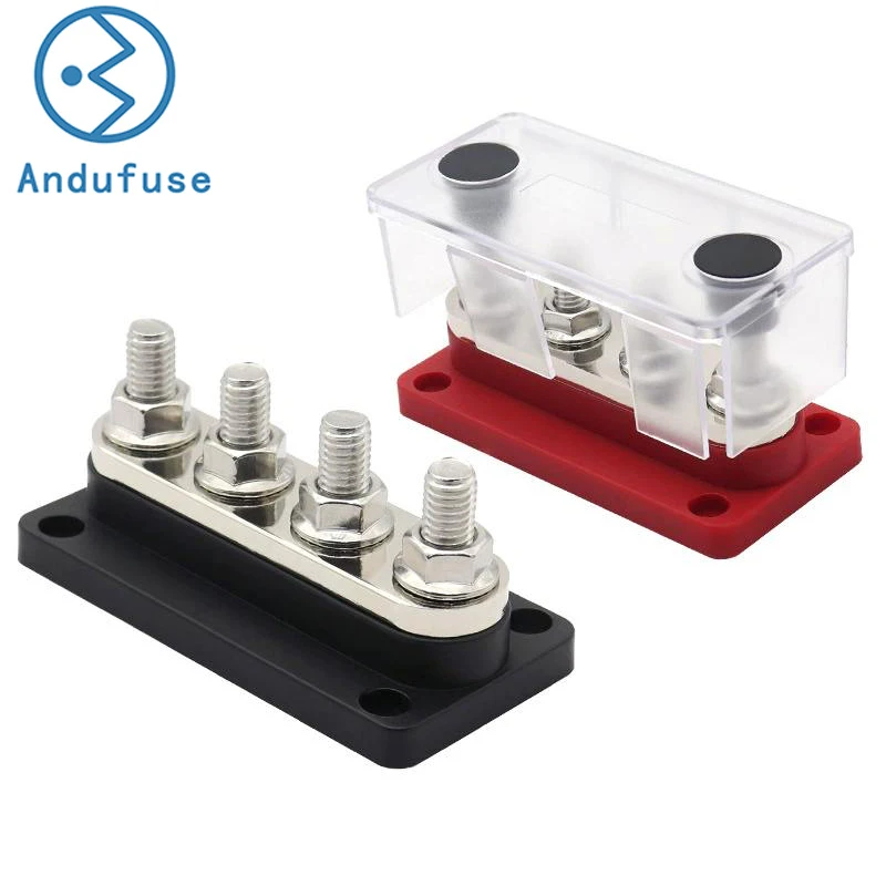 300A High-Current Bus Bar with Cover 4-Way M8 M10 Studs Power Distribution Block Max 48v Busbar ...