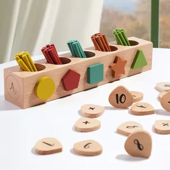 Children Wood Counting Bar Toy Montessori Educational Math Geometric ...