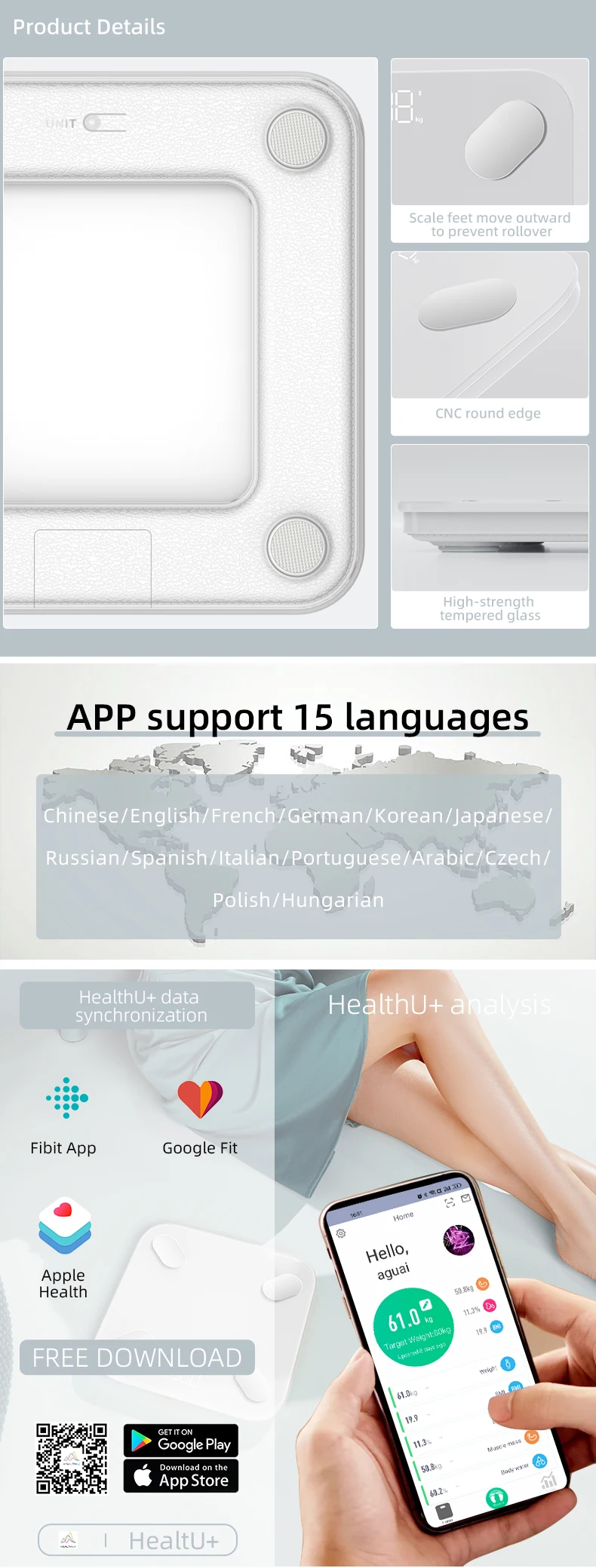 180kg Glass Body Scale Personal Smart Bluetooth Fitness Weighing Scale ...