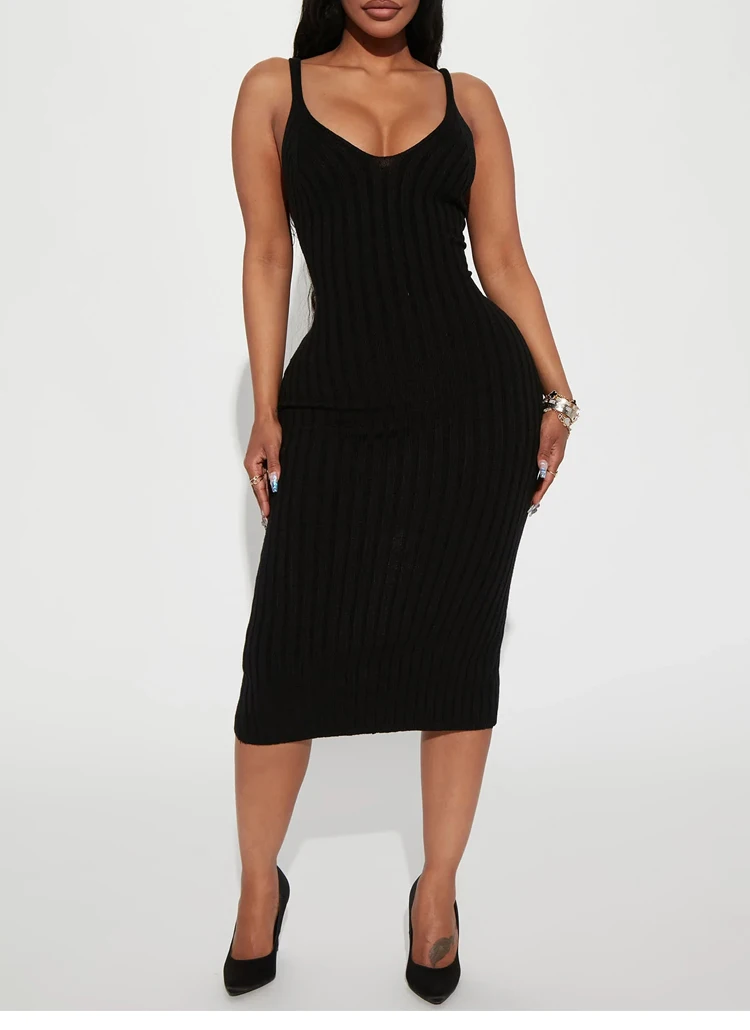 V-neck Spaghetti Straps Sweater Midi Dress Custom Wholesale Bulk ...