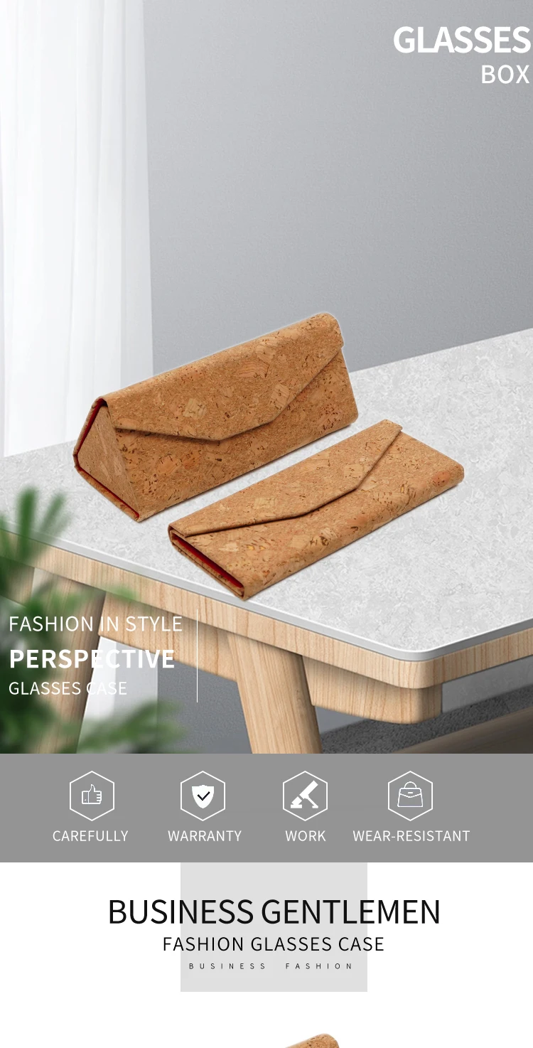 Custom Glasses Box Triangle Folding Case Cork Glasses Case For Optical ...