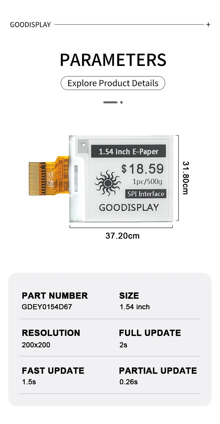 1.54 Inch Eink Paper Display - Fast Refresh GDEY0154D67