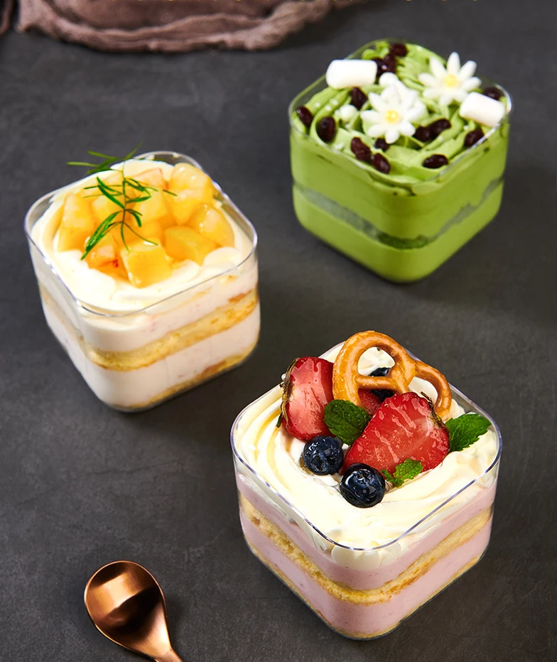 Mousse Pudding Cup Plastic Disposable with Lid square clear Food Grade ...