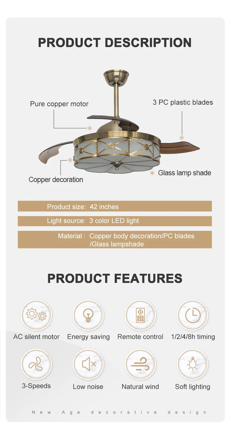 1stshine Led Ceiling Fan Antique Folding Domestic Modern Series Conceal ...