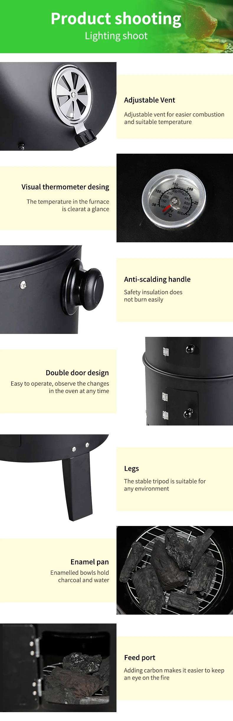 3 Layers Tower Vertical Barrel Outdoor Camping Barbecue Grill 3 In 1 ...