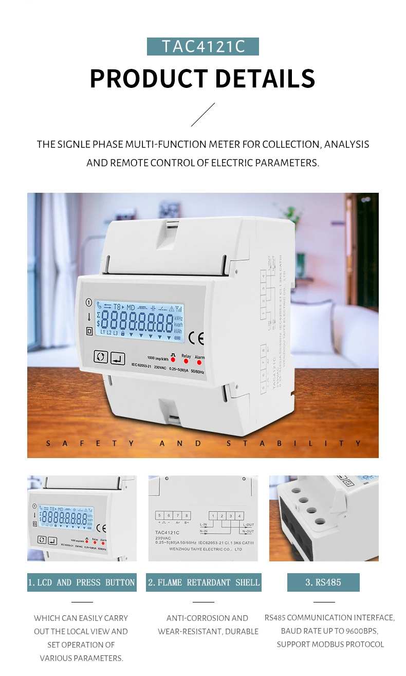 Din Rail Switch Single Phase Rs485 Modbus Electricity Consumption ...