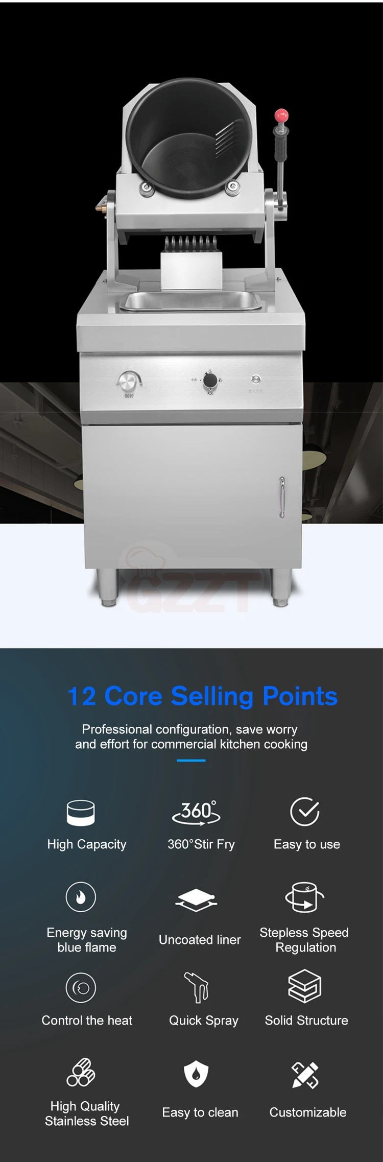 Gas Electric Stainless Steel Automatic Wok Cooking Machine